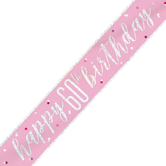 Baby pink 'Happy 60th birthday' banner – Greetings Bramhall